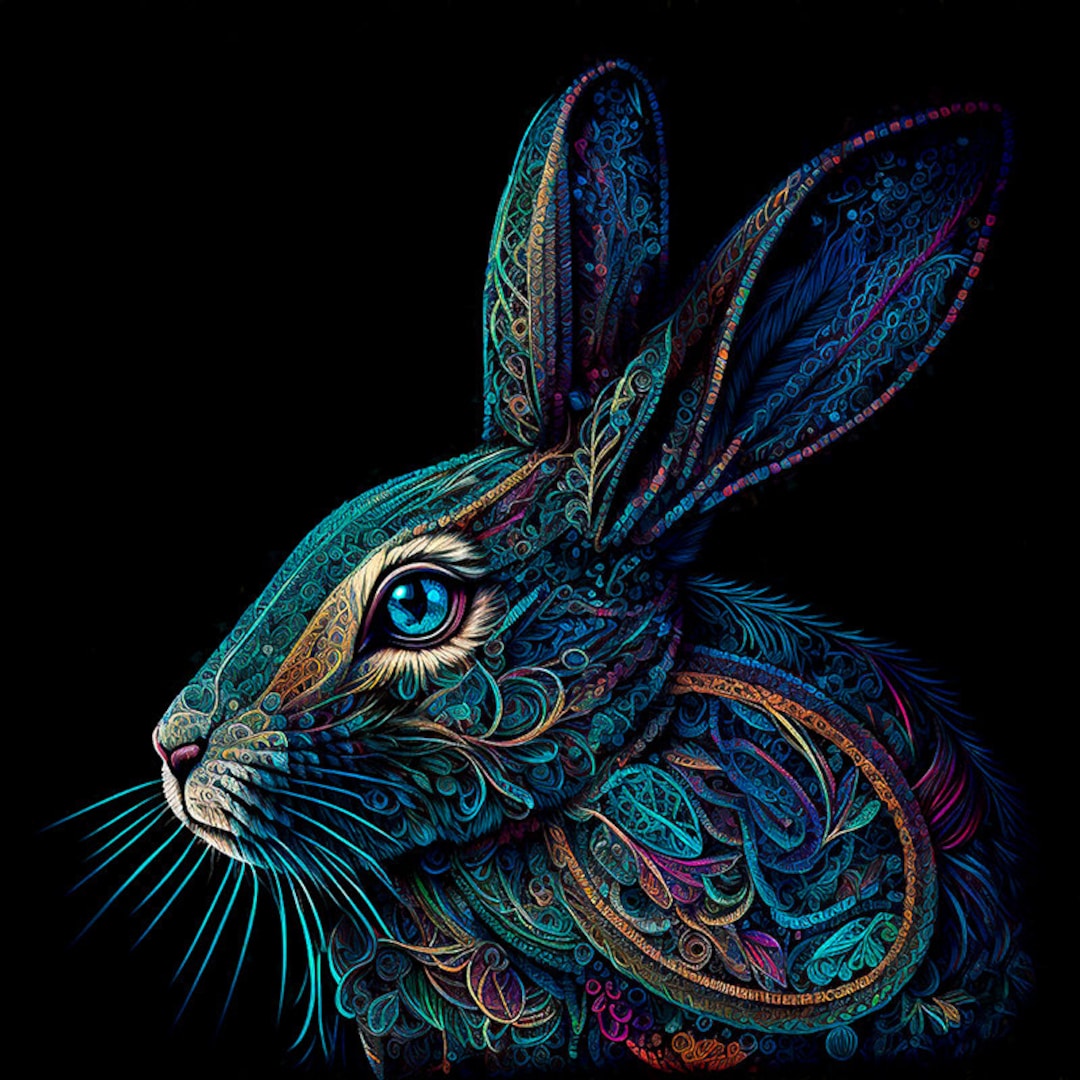 Year of the Rabbit, Rabbit Art Print, Blue Rabbit, Bunny Art Print ...