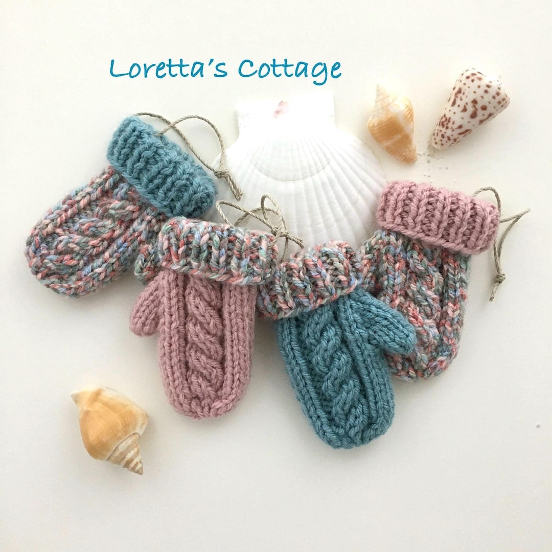 Mitten Ornament, Knit Rustic Beach Charm Decoration, Nursery Mobile ...