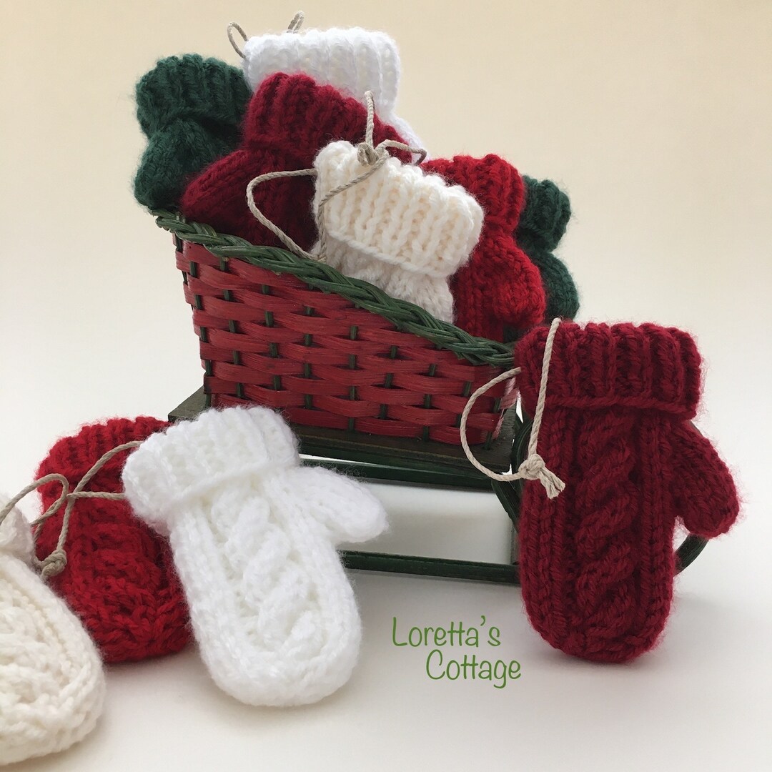 Knit Cabled Mitten Ornament, Farmhouse Christmas Tree Decoration ...