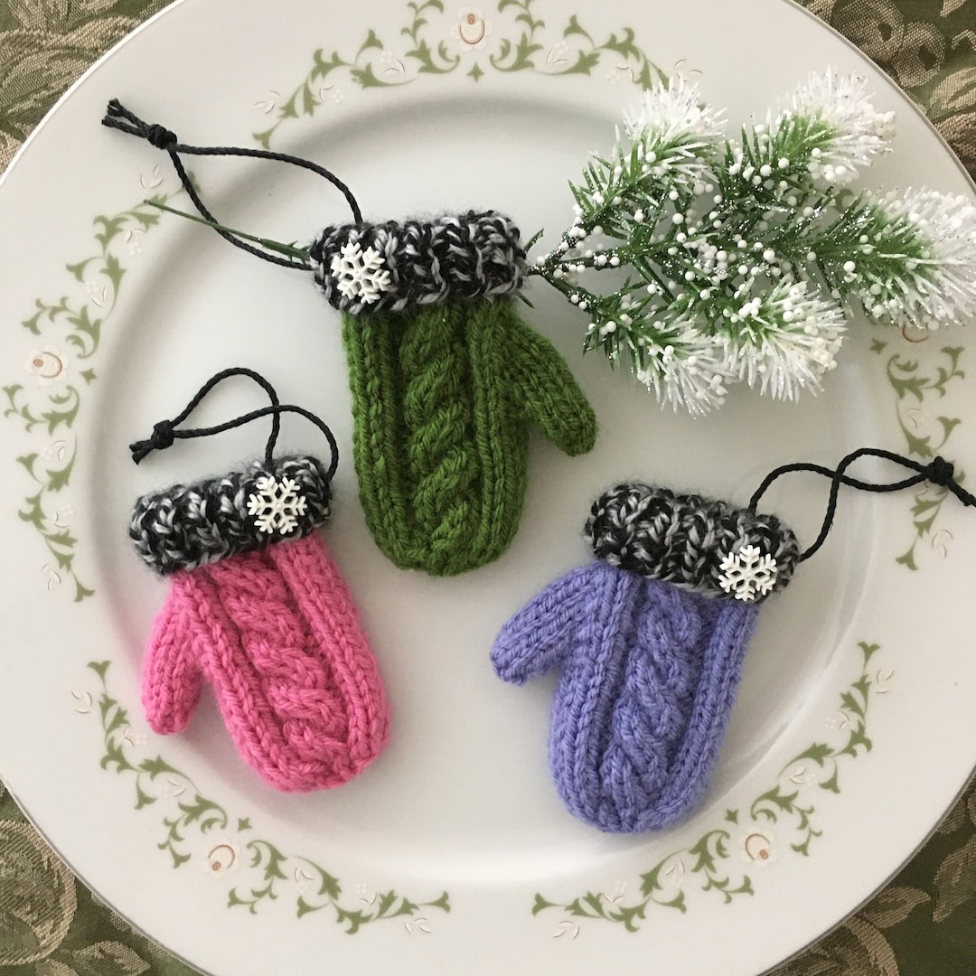 Handknit Mitten Ornament, Cottage Core Christmas Tree Decoration ...