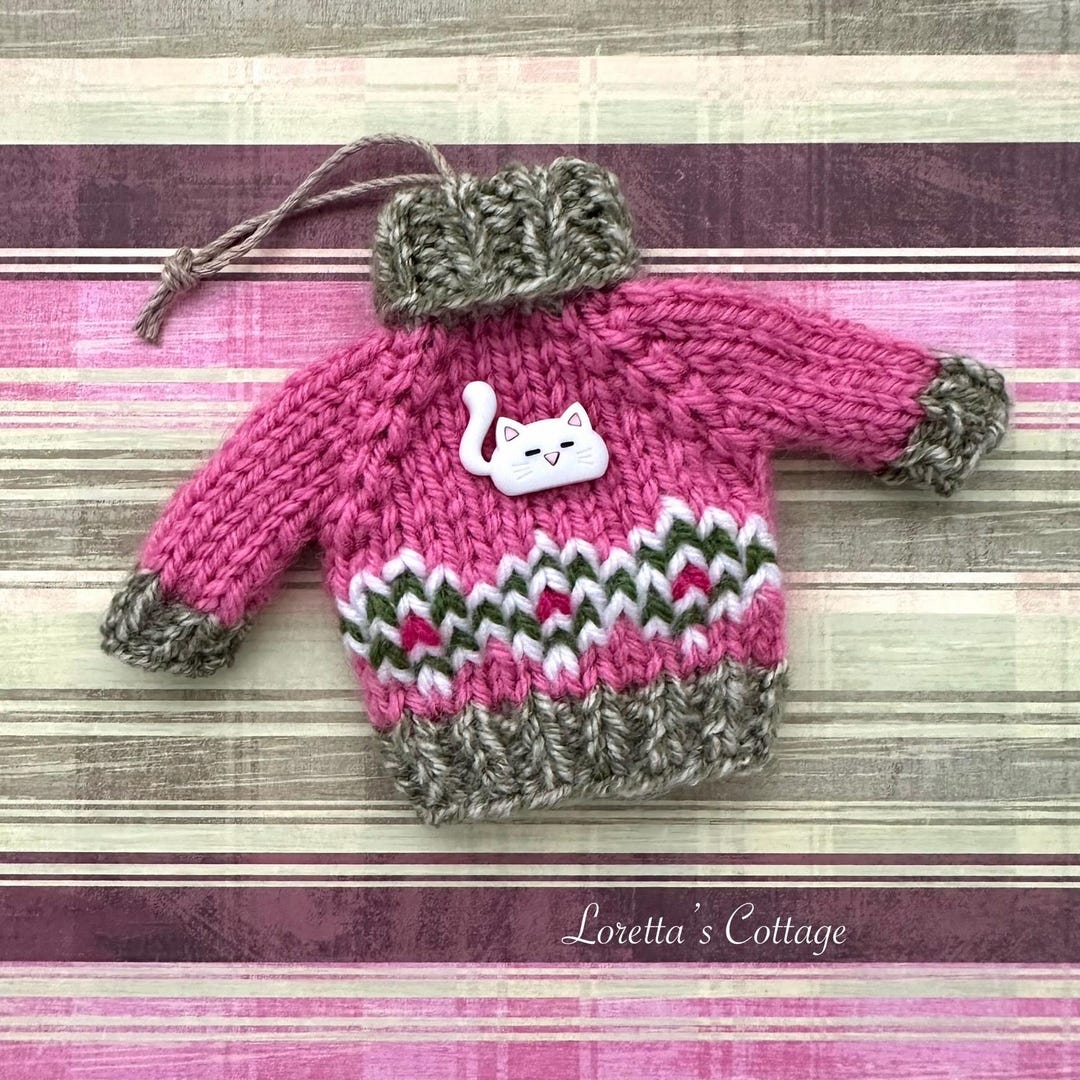 Mini Sweater Ornament, Fair Isle Decoration, for Cat Lovers, Kitty ...