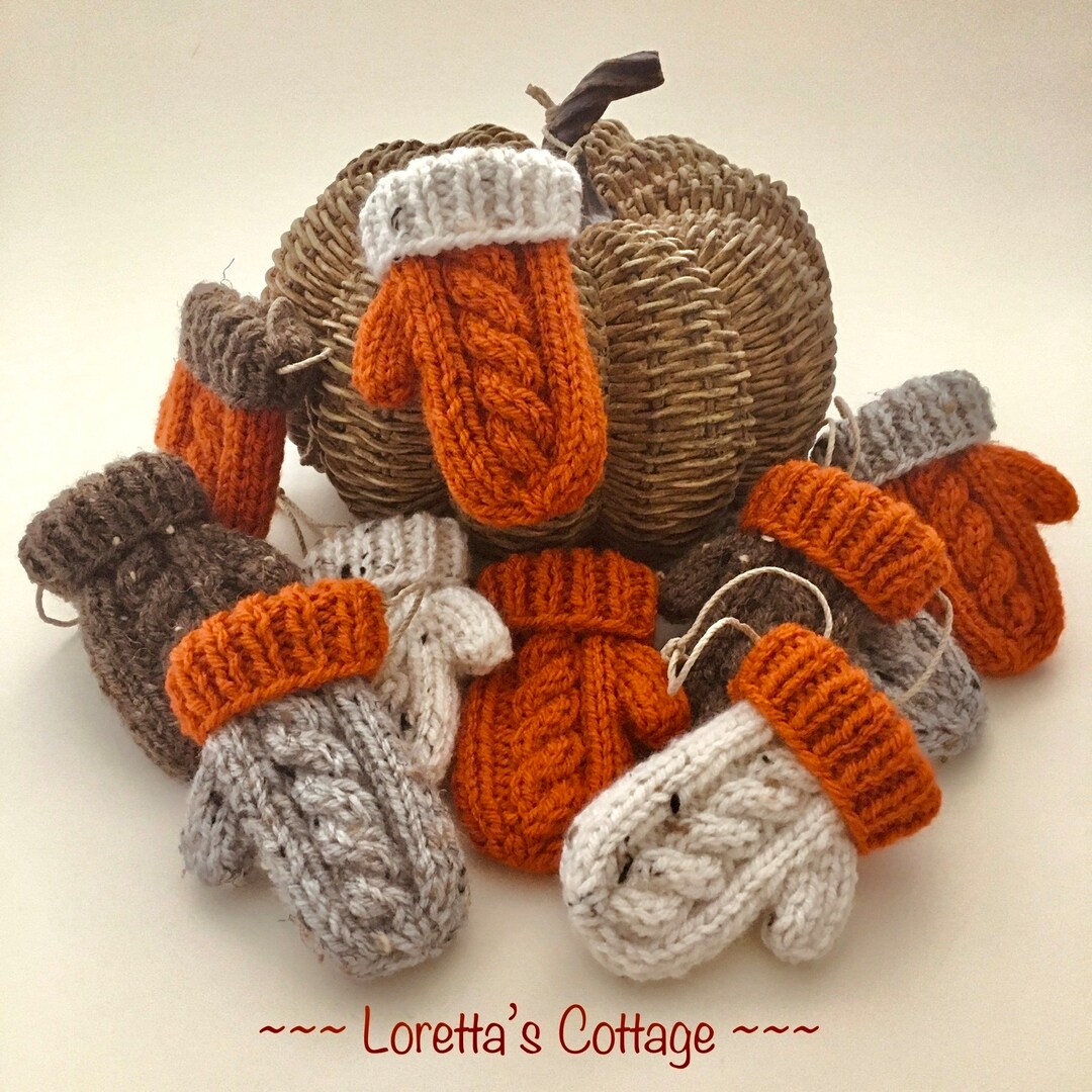 Mitten Ornament, Autumn Rustic Thanksgiving Tree Decoration, Knitted ...