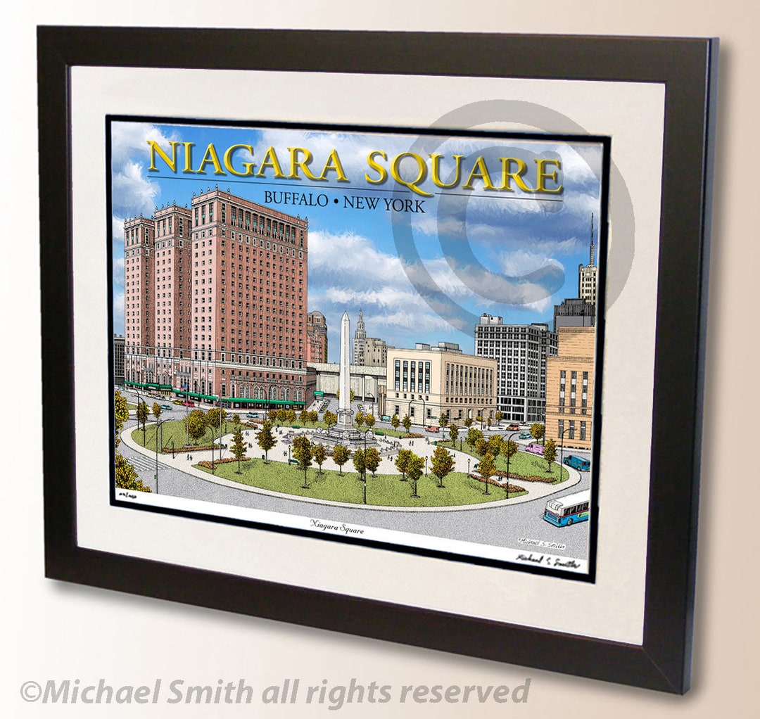 Niagara Square in Buffalo NY Wall Art Print, Vintage Buffalo Art Poster ...