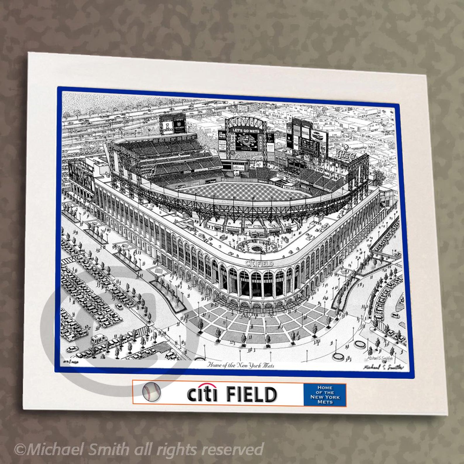 Citi Field Wall Art - New York Mets Stadium Pen and Ink Drawing ...