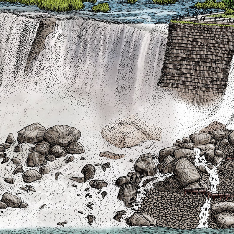 Niagara Falls, New York Wall Art - American Falls - Hand Signed Pen ...
