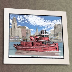 Buffalo NY Edward Cotter Fire Boat Art Print, Vintage Buffalo ...