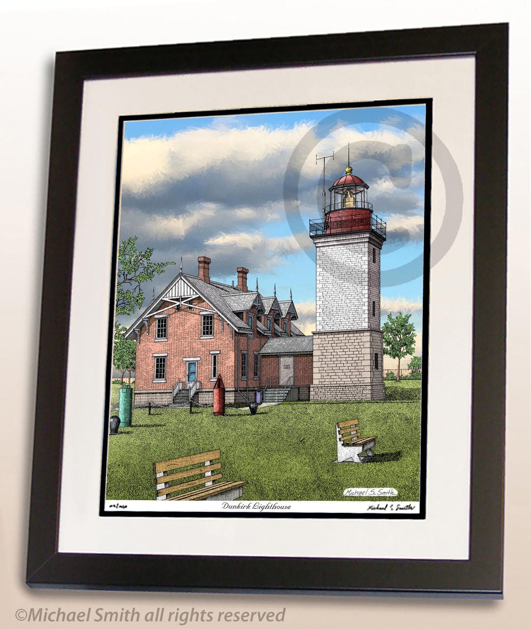Dunkirk Lighthouse Art Print, Lake Ontario Near Buffalo NY, Vintage ...