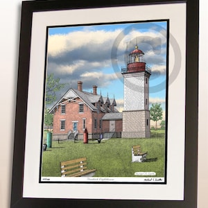 Dunkirk Lighthouse Art Print, Lake Ontario Near Buffalo NY, Vintage ...
