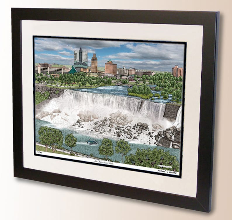 Niagara Falls, New York Wall Art - American Falls - Hand Signed Pen ...