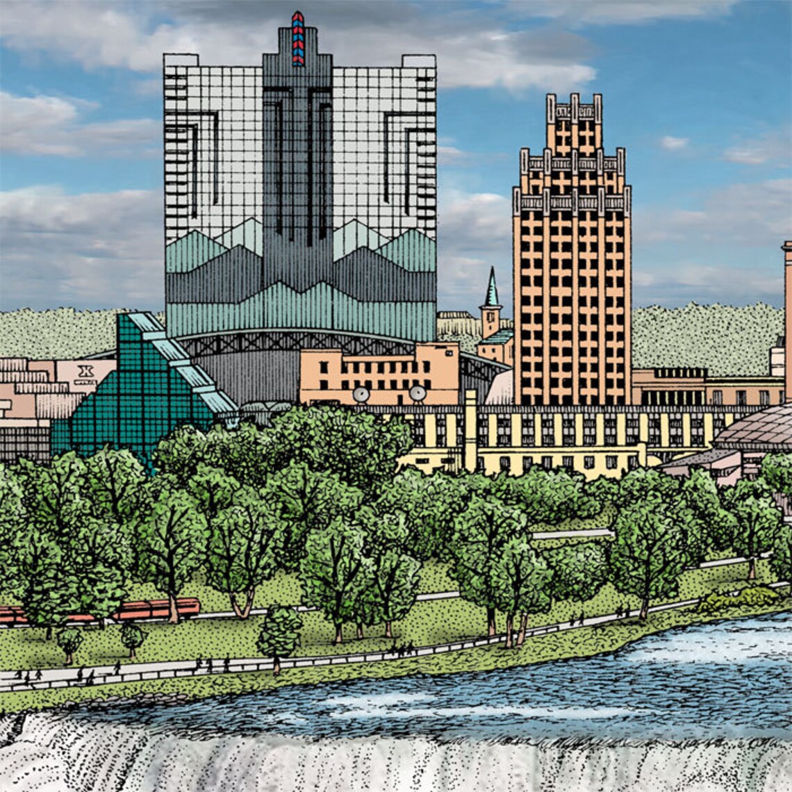 Niagara Falls, New York Wall Art - American Falls - Hand Signed Pen ...