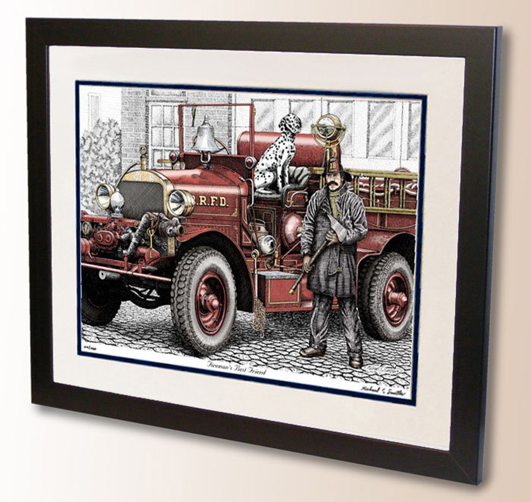 Firefighter Gift Wall Art Print, Vintage Fireman Wall Decor, Fire Truck ...