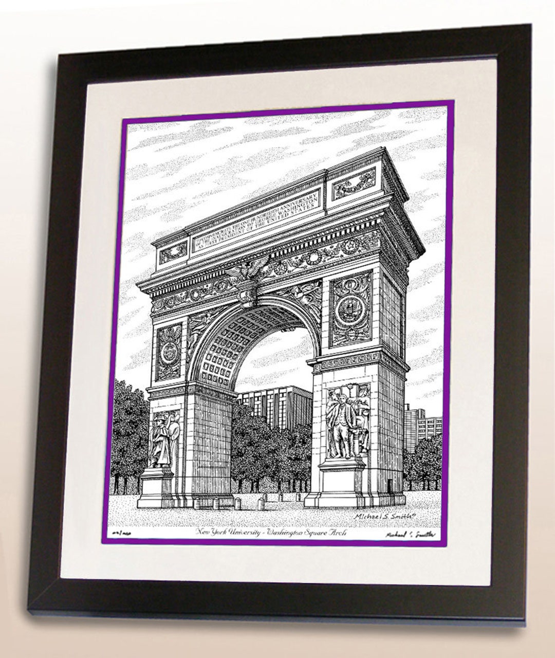 New York University Washington Square Arch Hand Signed Wall Art Print ...