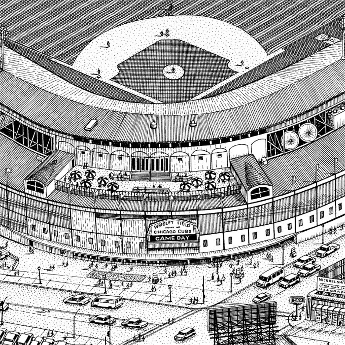 Wrigley Field Wall Art – Chicago Cubs Pen and Ink Stadium Drawing ...