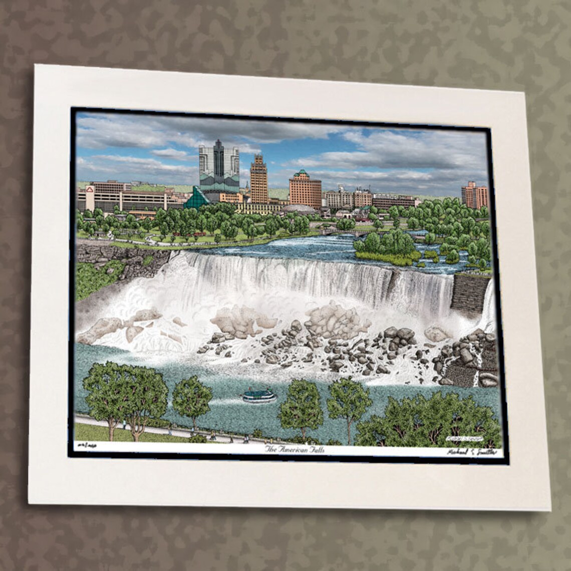 Niagara Falls, New York Wall Art - American Falls - Hand Signed Pen ...