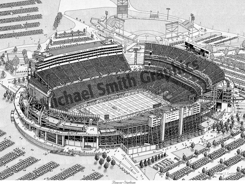 Beaver Stadium Wall Art - Penn State Nittany Lions Pen and Ink Drawing ...