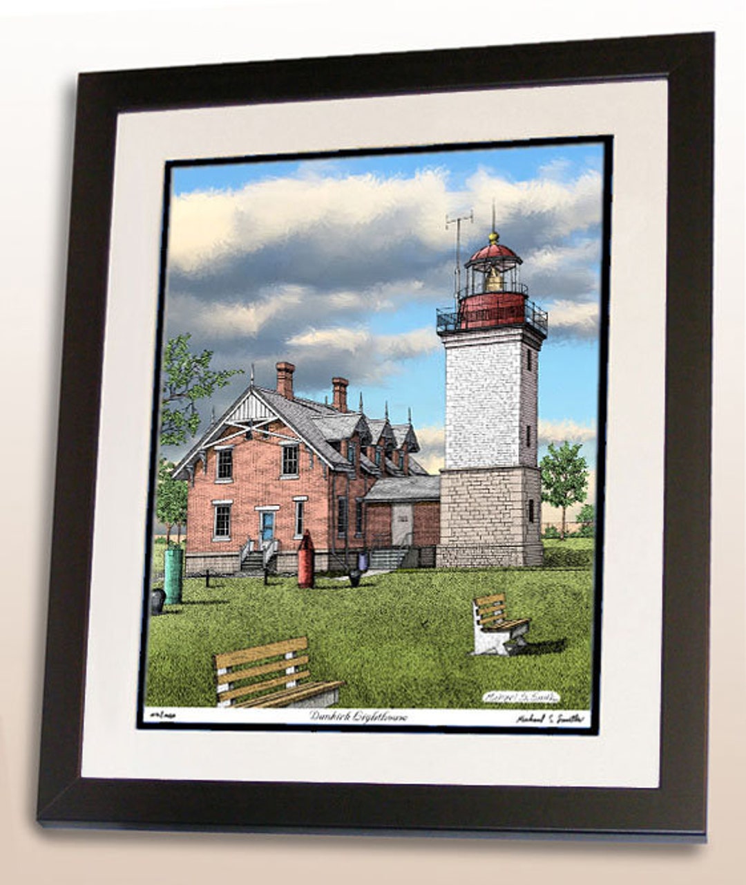 Dunkirk Lighthouse Art Print, Lake Ontario Near Buffalo NY, Vintage ...
