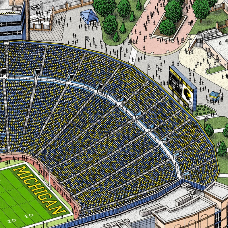 Michigan Stadium Wall Art - Wolverines Pen and Ink Drawing - College ...