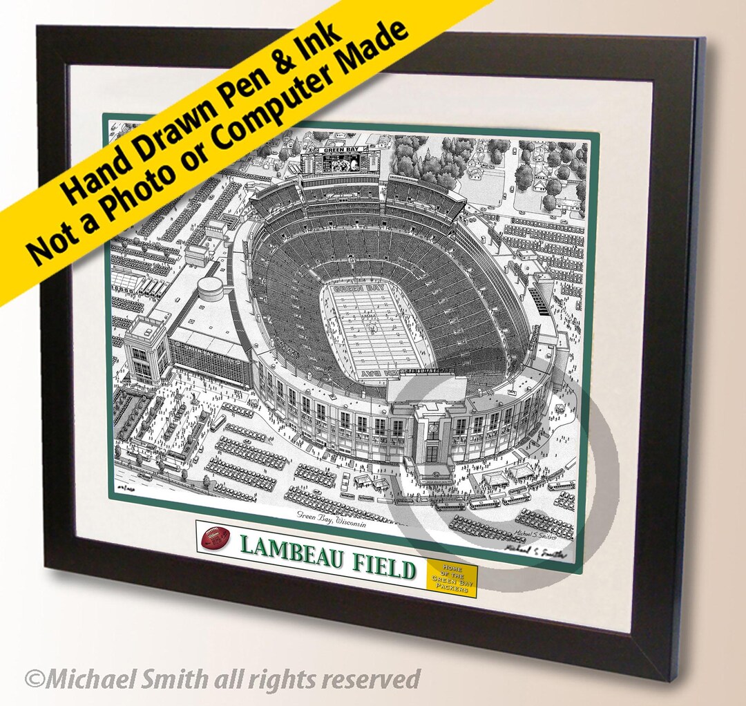 Lambeau Field Wall Art – Green Bay Packers Pen and Ink Stadium Drawing ...