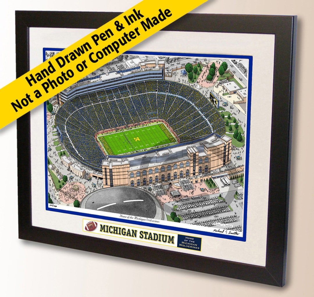 Michigan Stadium Wall Art - Wolverines Pen and Ink Drawing - College ...