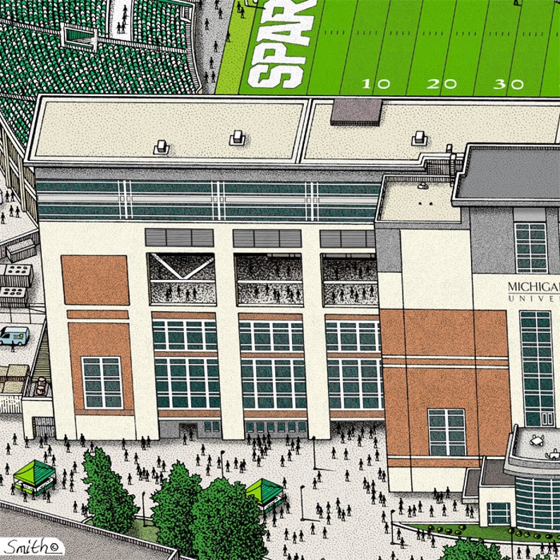 Spartans Stadium Wall Art - Michigan State Pen and Ink Drawing ...