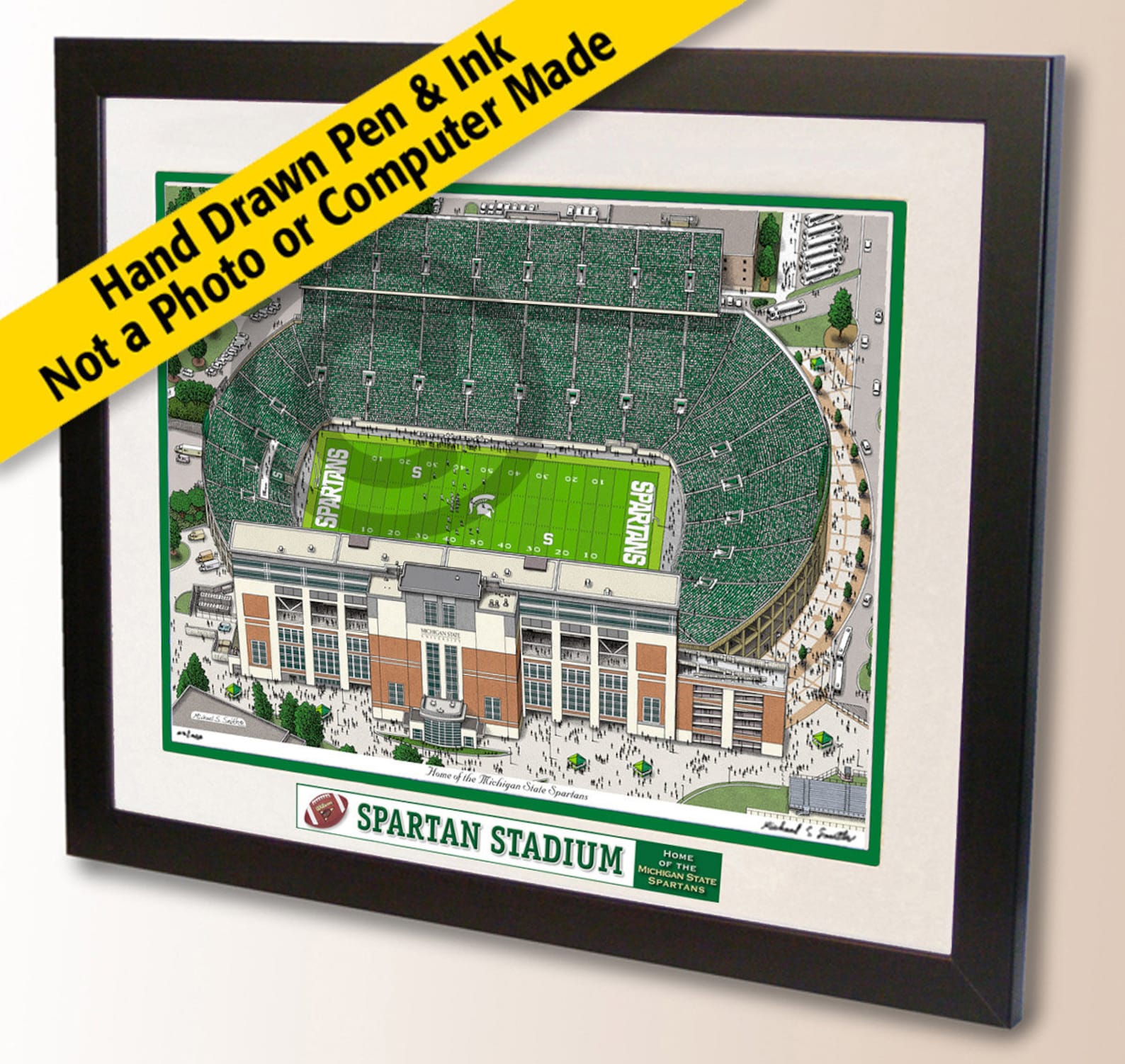 Spartans Stadium Wall Art - Michigan State Pen and Ink Drawing ...
