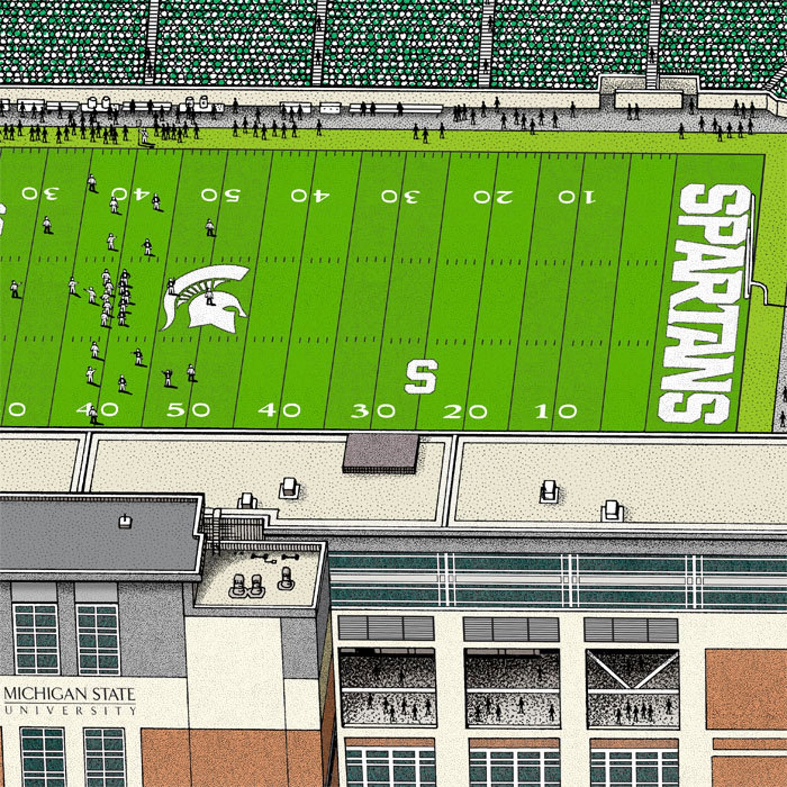 Spartans Stadium Wall Art - Michigan State Pen and Ink Drawing ...
