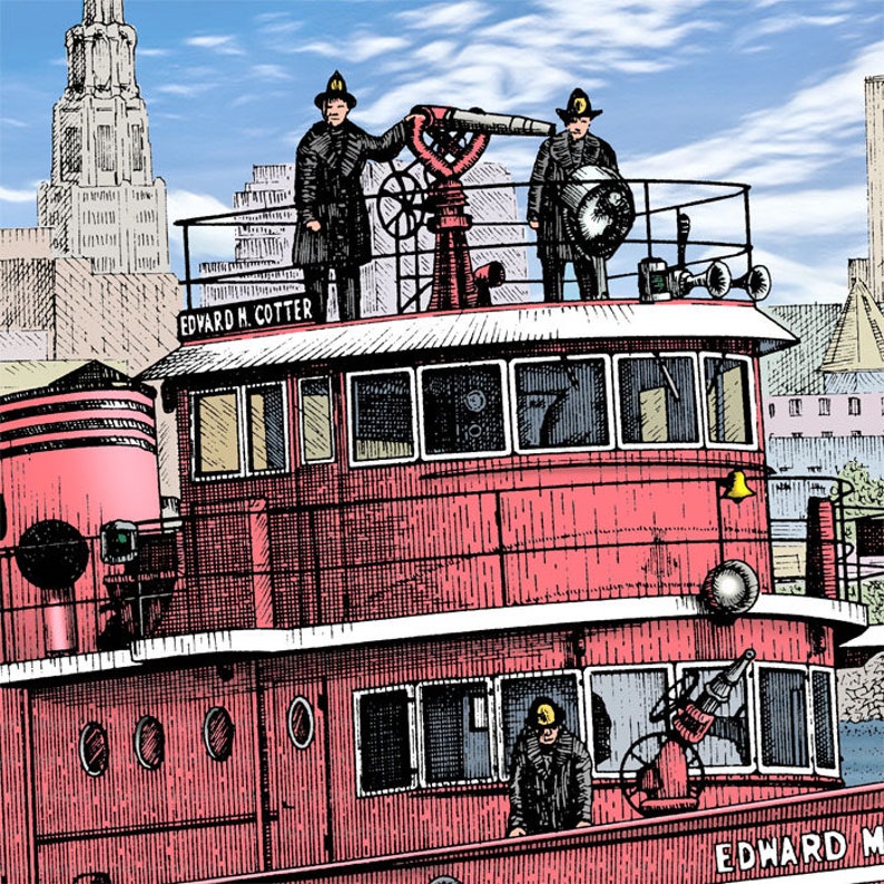 Buffalo NY Edward Cotter Fire Boat Art Print Vintage Buffalo | Etsy