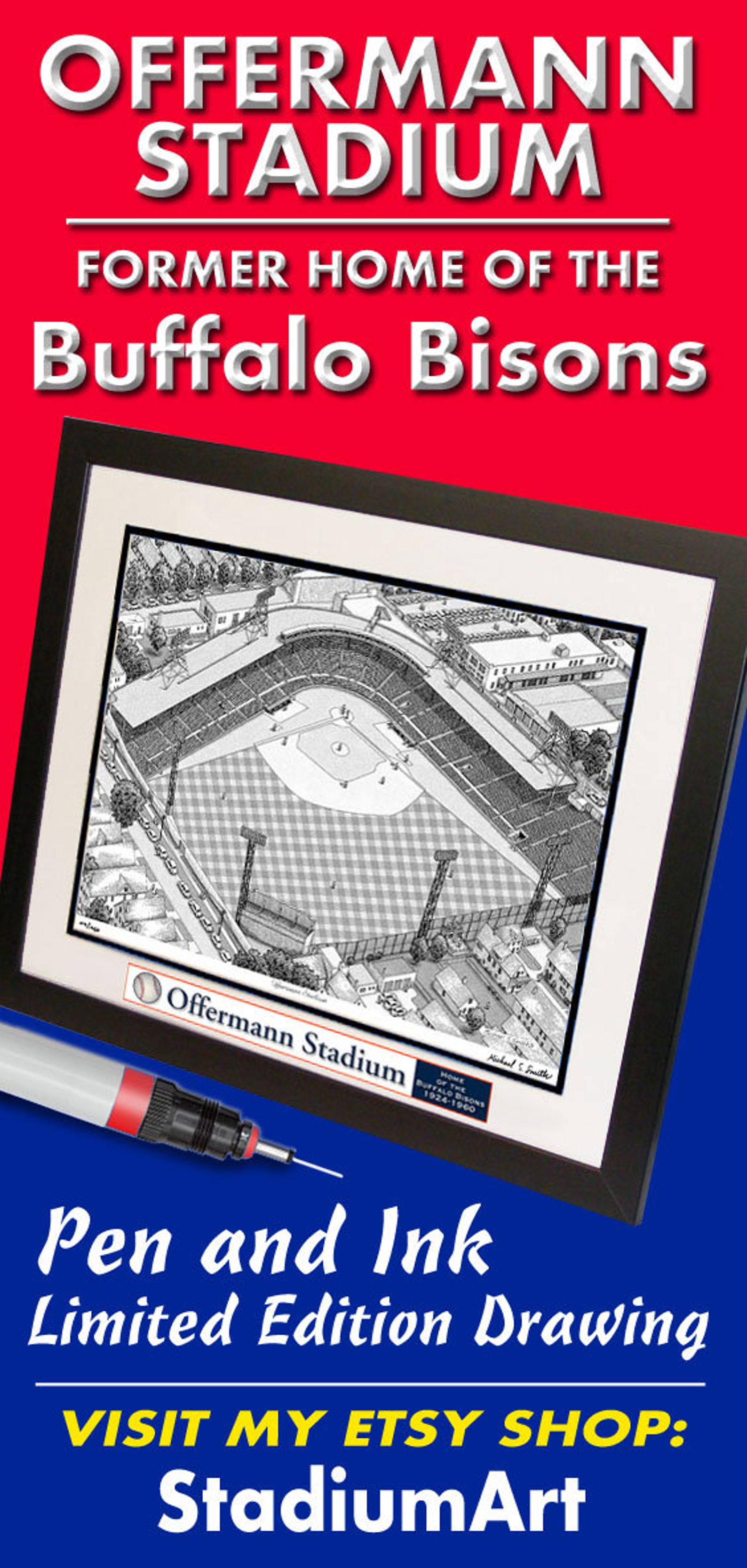 Buffalo Bisons Wall Art Offermann Stadium Art Print Vintage - Etsy