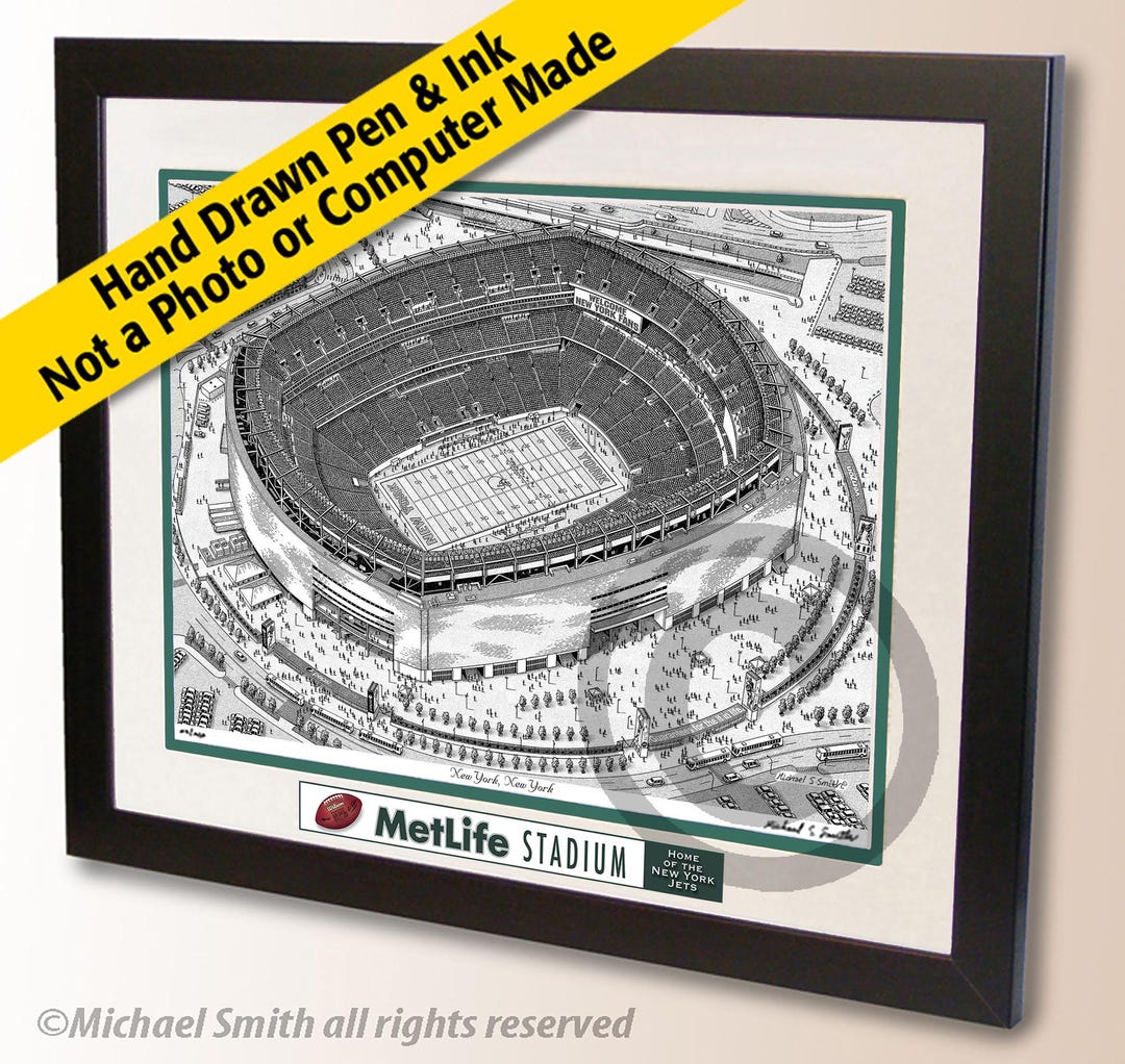 Metlife Stadium Wall Art – New York Jets Pen and Ink Drawing, NY Jets ...