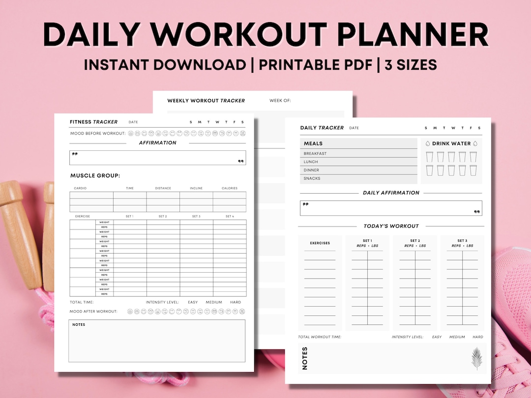 Daily Weekly Gym Workout Planner Tracker | Fitness Planner Printable ...