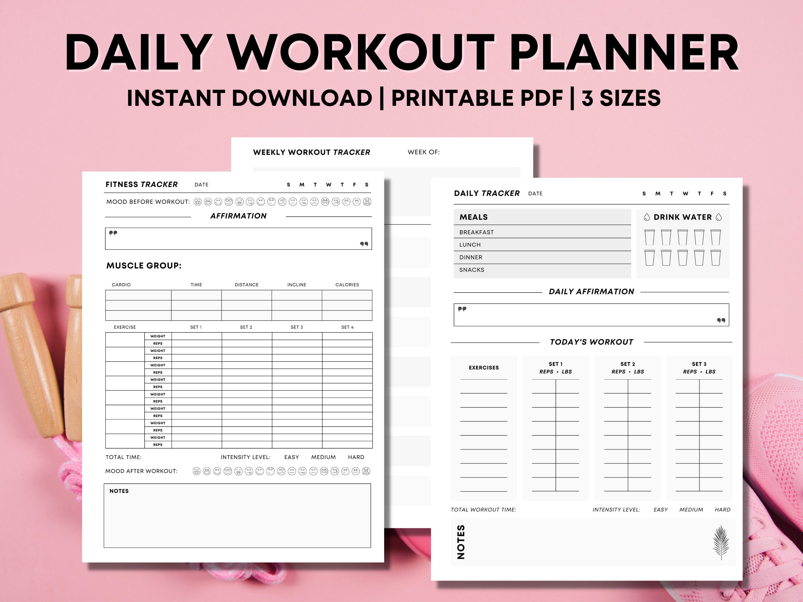 Daily Weekly Gym Workout Planner Tracker | Fitness Planner Printable ...