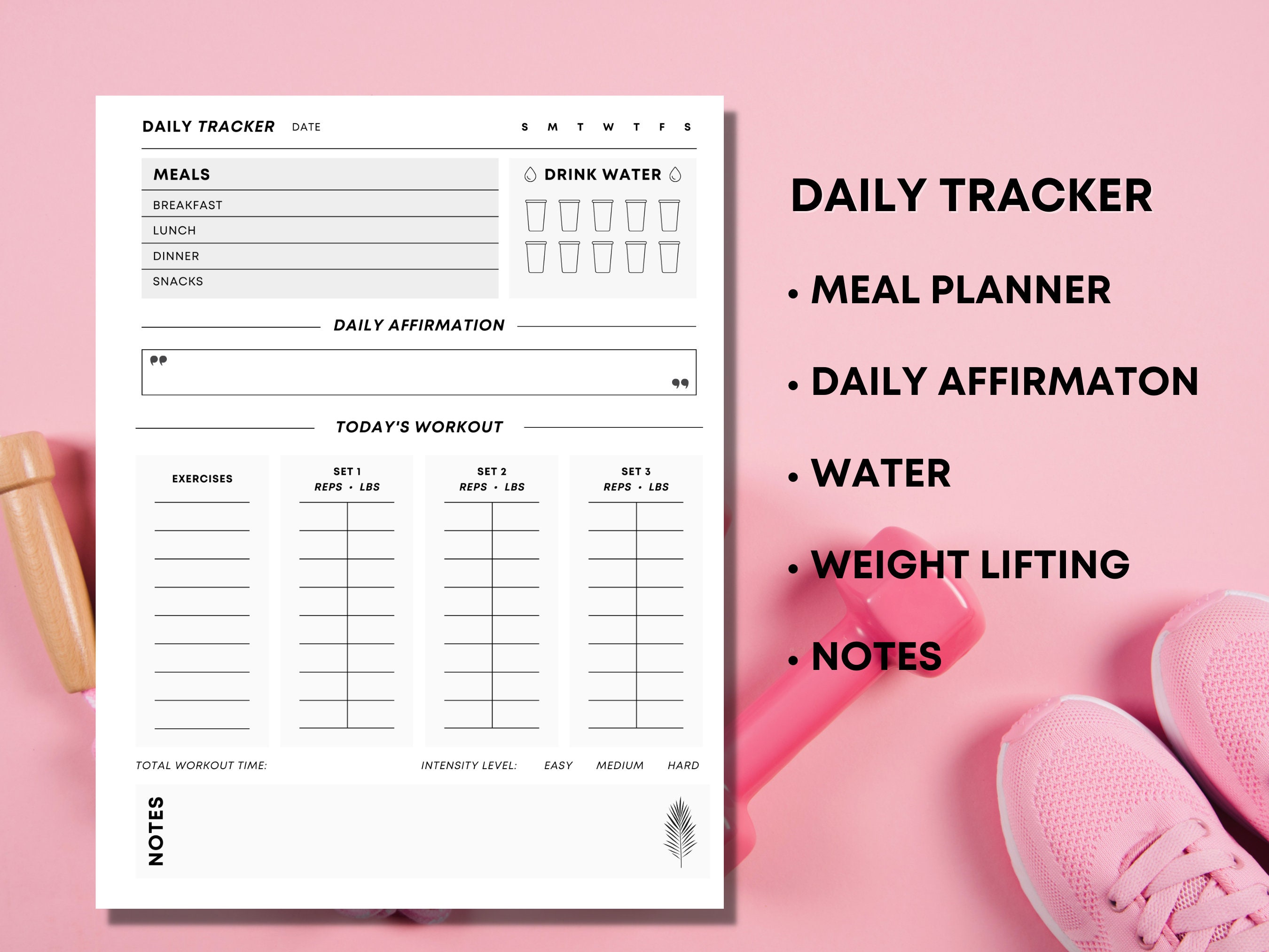 Daily Weekly Gym Workout Planner Tracker | Fitness Planner Printable ...