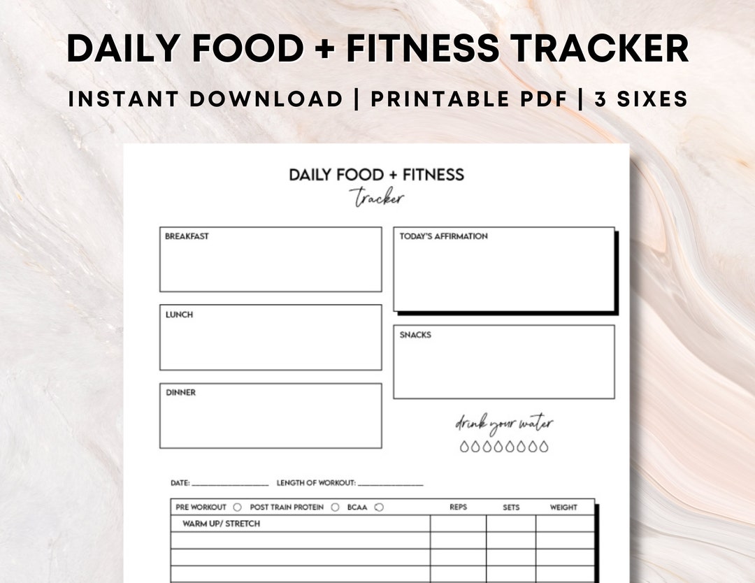 Daily Food and Fitness Tracker | Exercise, Workout Planner Inserts ...