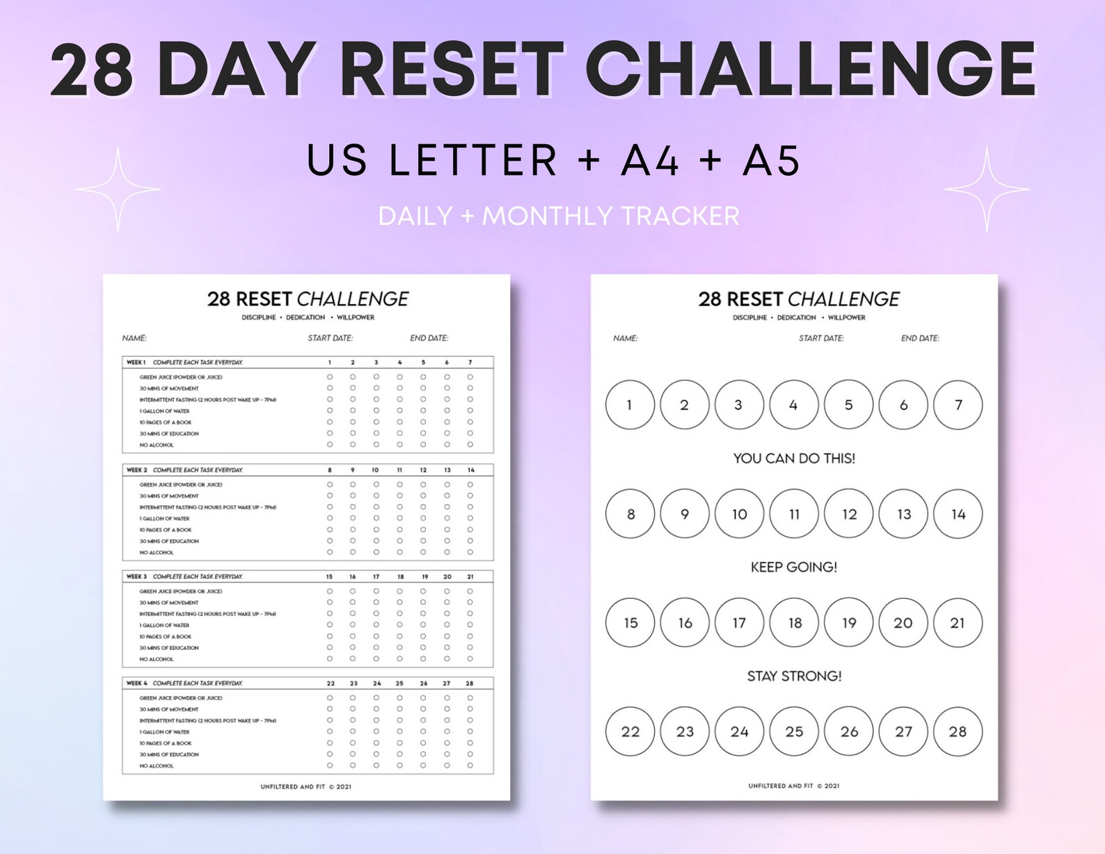 28 Day Reset Detox Challenge Tracker Printable Challenge | Etsy