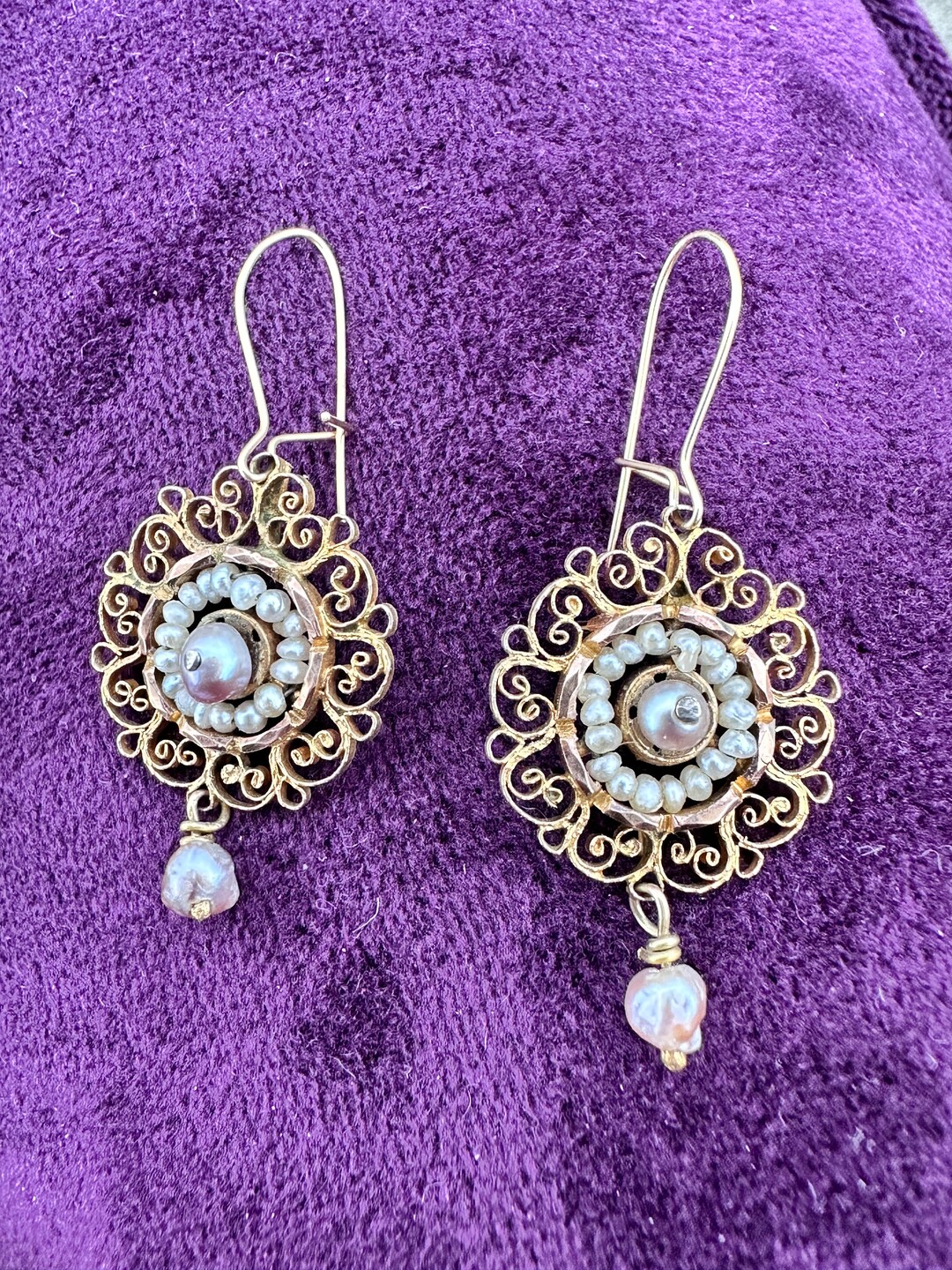Antique Georgian Gold Lacy Filigree and Pearl Earrings - Etsy
