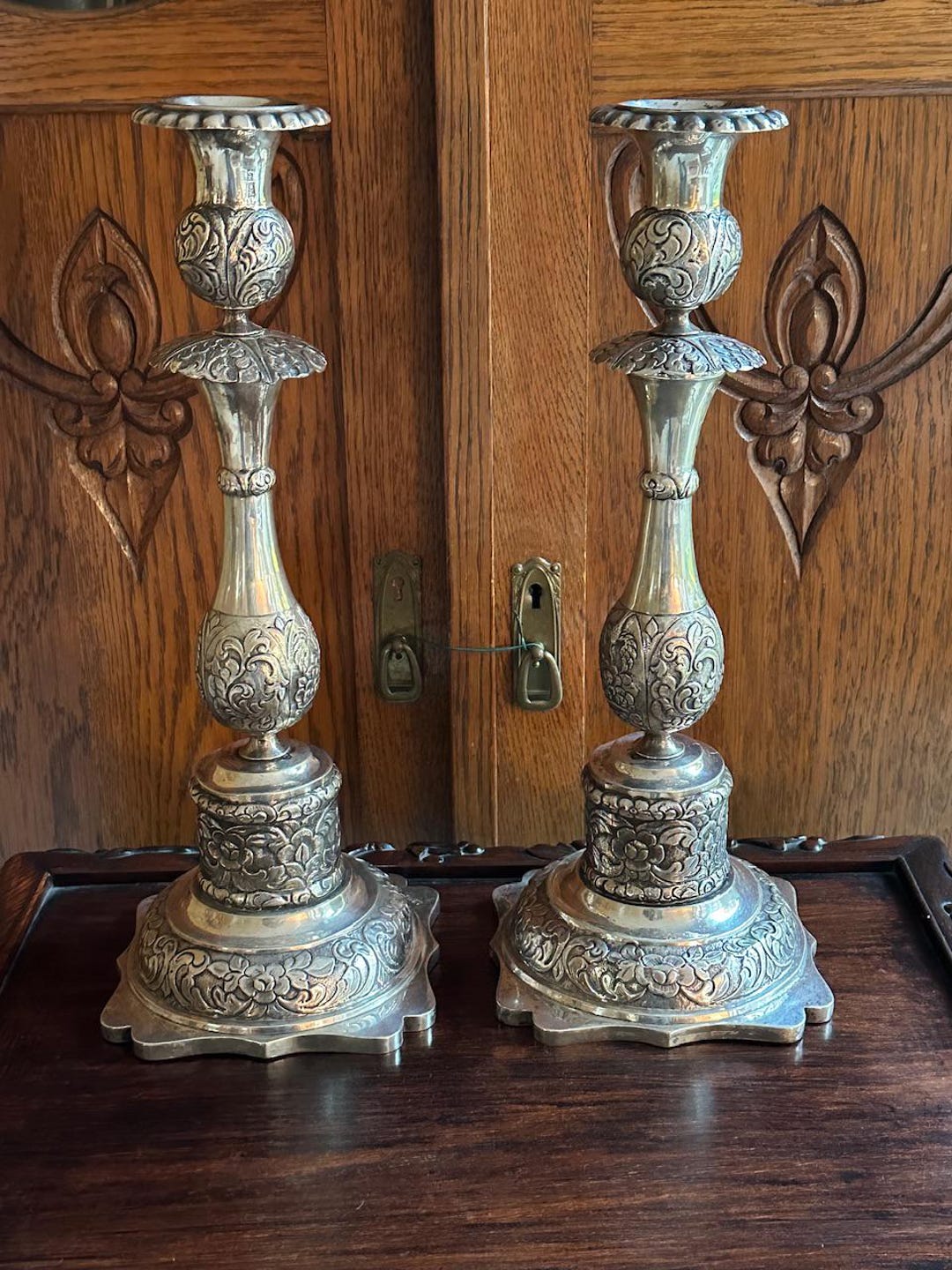 Antique Russian Silver Candlesticks Pair, Imperial Double Eagle, C1873 ...