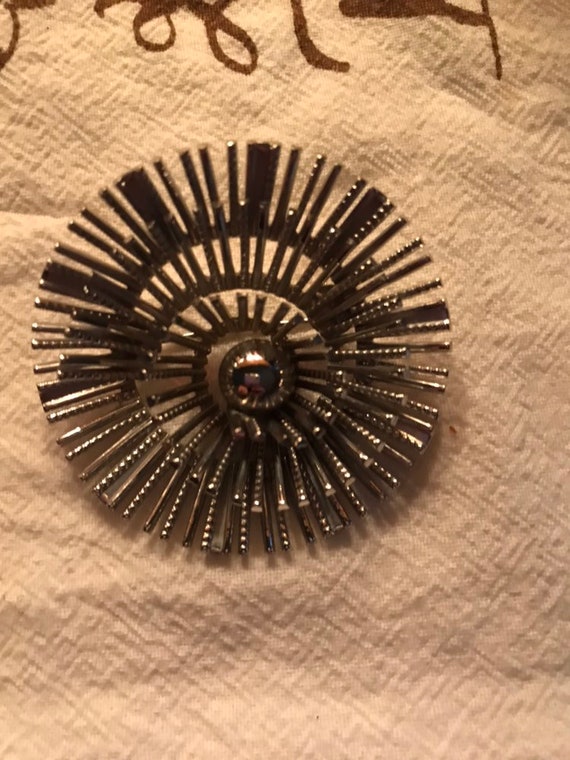 1960 Sputnik Industrial Age Atomic chrome brooch - Gem