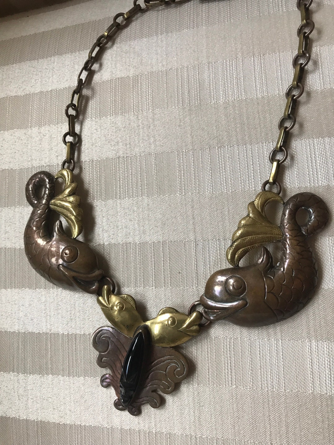 Spectacular Early MEXICAN MODERNIST Deco Mixed Metal Onyx Dolphin ...