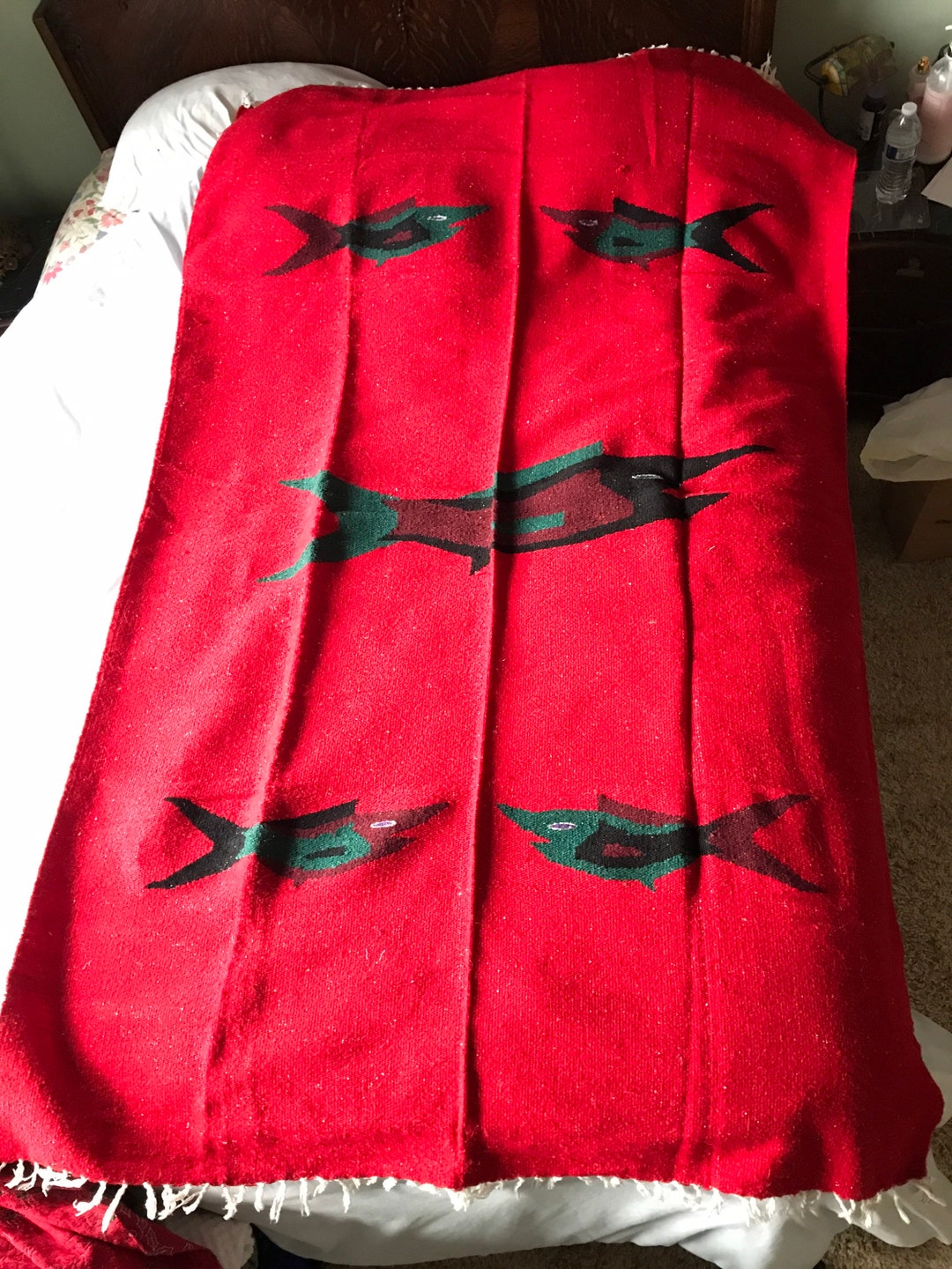 Vintage Chimayo Style Mexican Swordfish Blanket Rug Vibrant Red! - Etsy