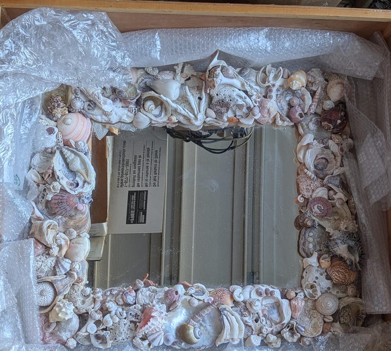 Designer Shell Framed Mirror: Coastal Beach House Decor (28x24) - Etsy