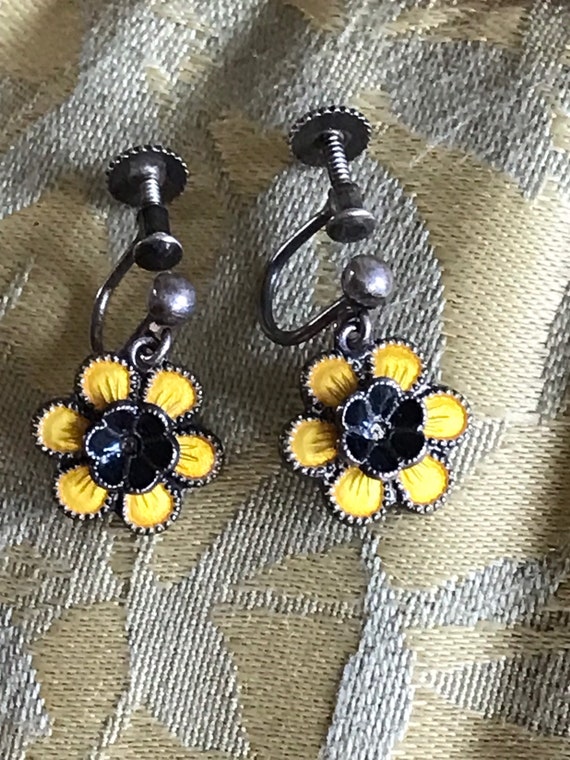 Vintage Meka R Danish Enamel and Sterling Buttercup E… - Gem