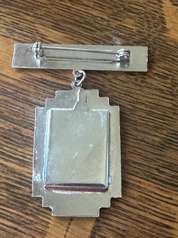 ART DECO Enamel Photo Brooch in Green - Gem