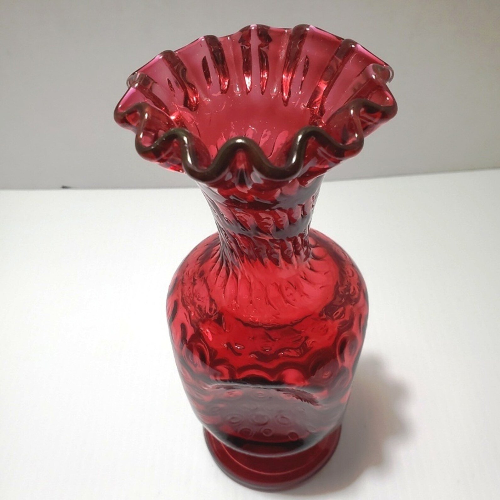 Ruby Red Fenton Dot Optic Pinched Ruffled Vase / Original - Etsy