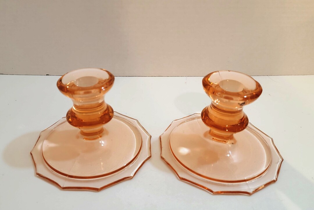 Pink / Peach Glass Candlesticks / AS IS - Etsy