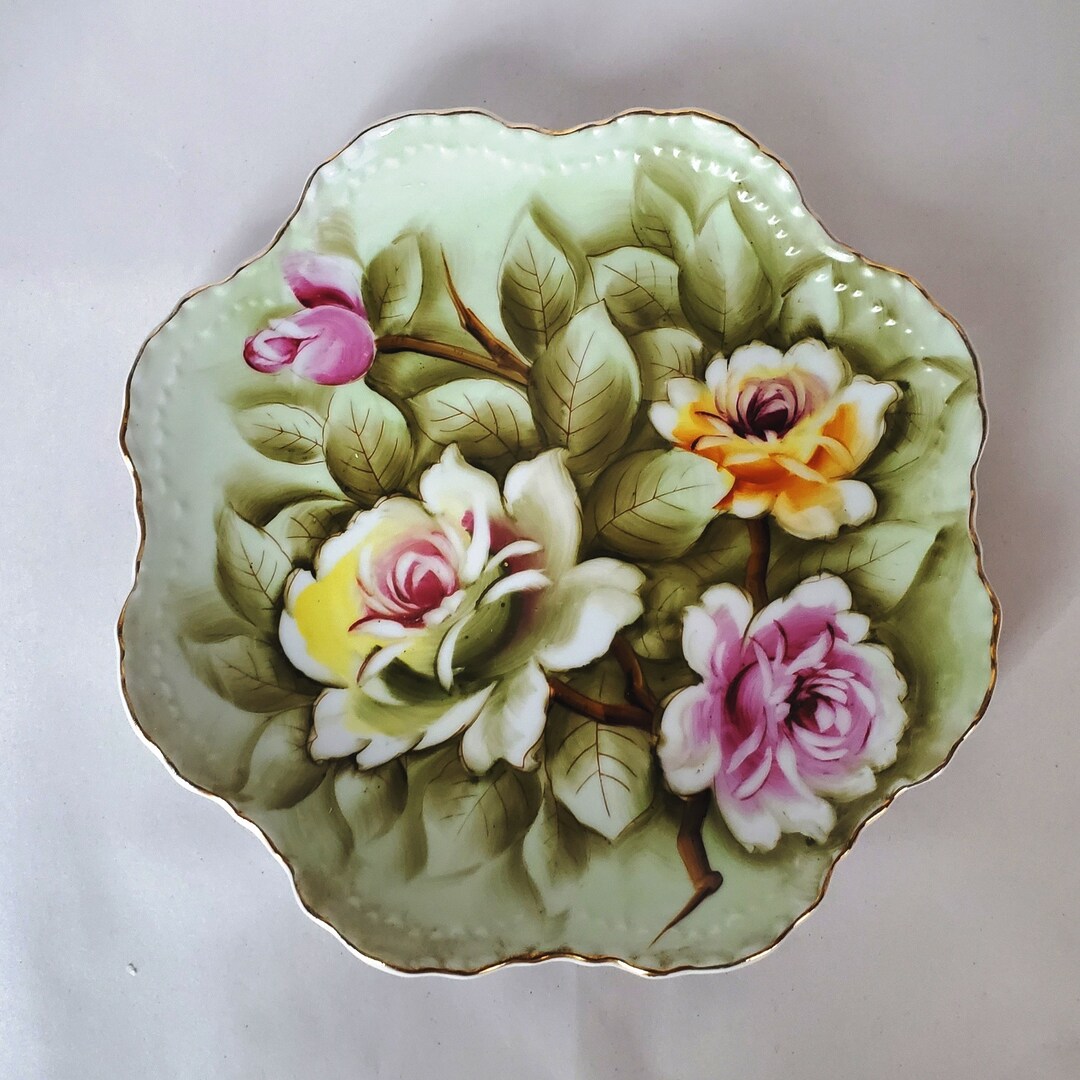 Pretty Hand Painted Floral Porcelain Lefton China Wall Plate / Roses ...