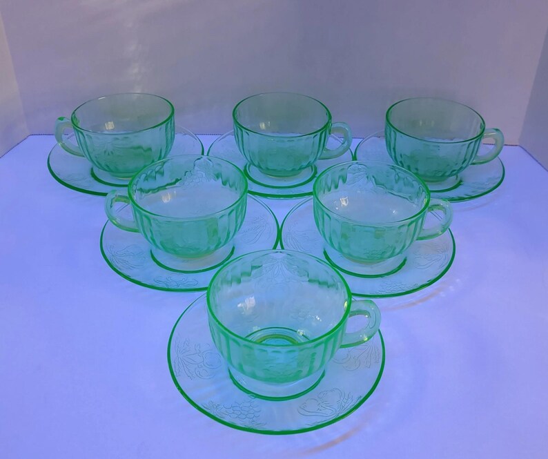 Six (6) Green Hazel Atlas "fruits" Cups & Saucers 1931-1935 - Etsy