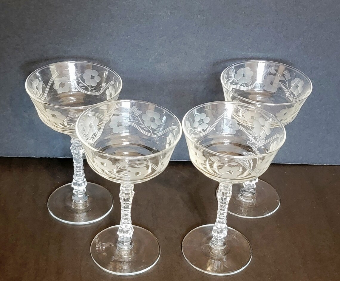 Set of Four (4) -6-1/8" Libbey / Rock Sharpe Pattern # 3005-7 Liqueur ...