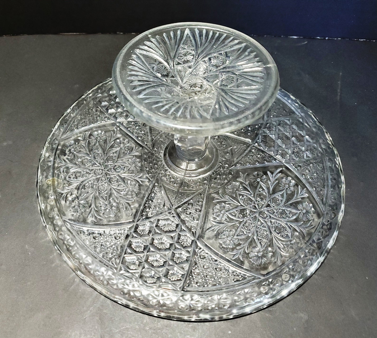 EAPG Indiana Glass rosette & Pinwheels Cake Stand - Etsy