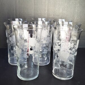 Seven 7 Tiffin Glass roses Flat Paneled Tumblers / RARE PATTERN - Etsy