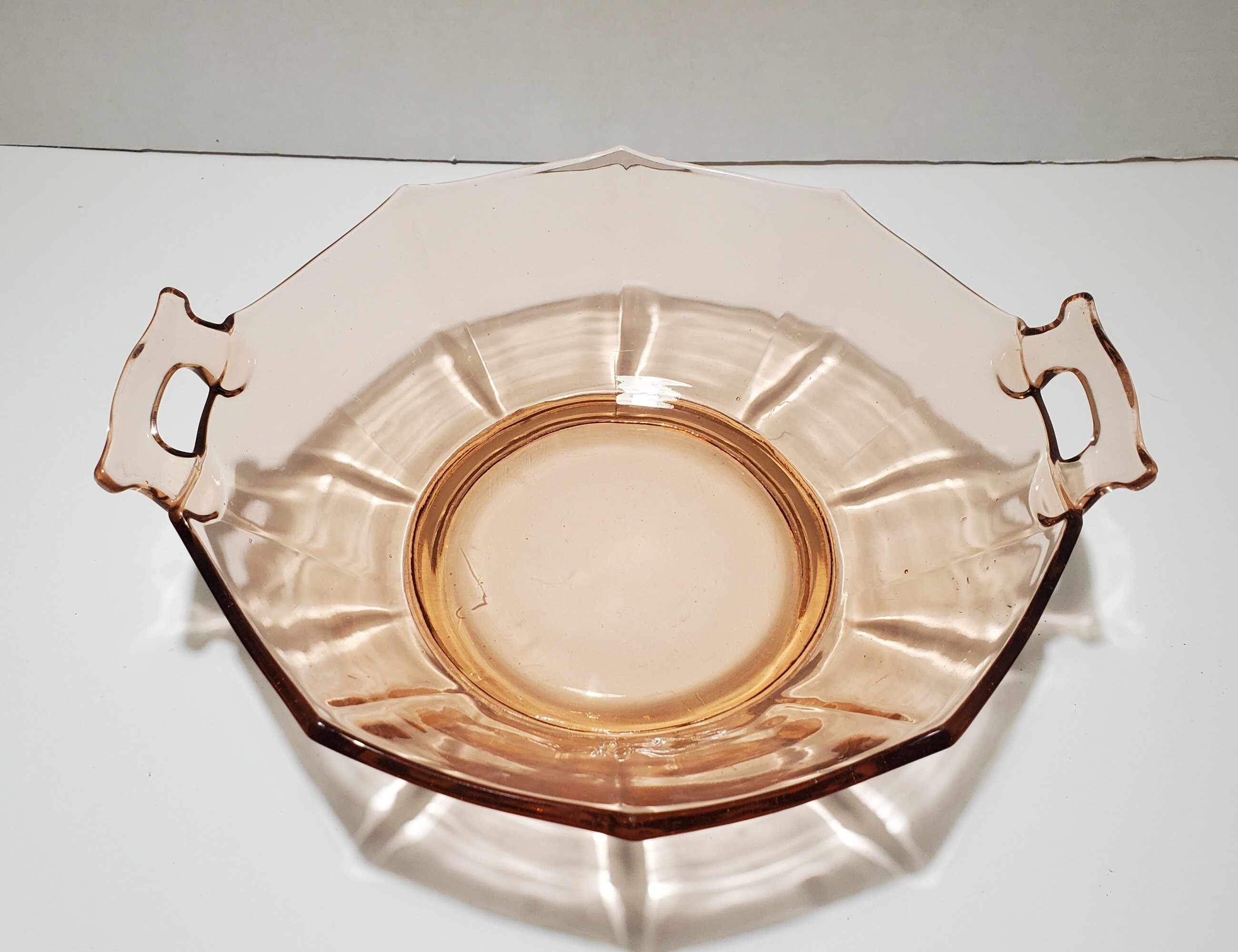 Pink Cambridge Glass decagon Square Handled Bowl - Etsy